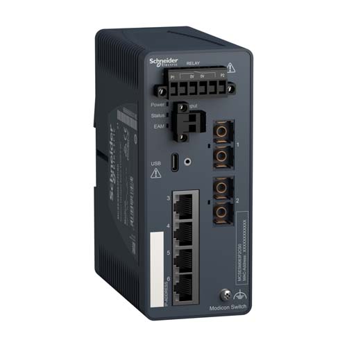 SE Modicon Managed Switch – 4 ports for copper + 2 ports for fiber optic single-mode