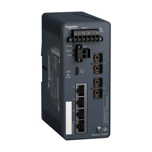 SE Modicon Managed Switch – 4 ports for copper + 2 ports for fiber optic multimode
