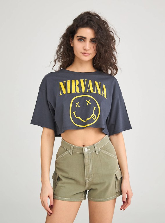 Skraćena majica sa printom Nirvana Antracit