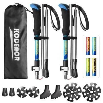 KODENOR 2 PCS COLLAPSIBLE TREKKING POLE SET FOR TREKKING CAMPING TRAVELLING CLIMBING SHORT STYLE - BLUE