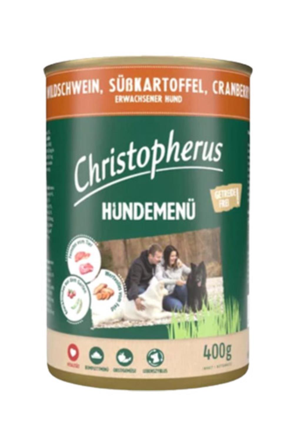 Christopherus menue konzerva za pse - divlja svinja, krompir, borovnica 400g