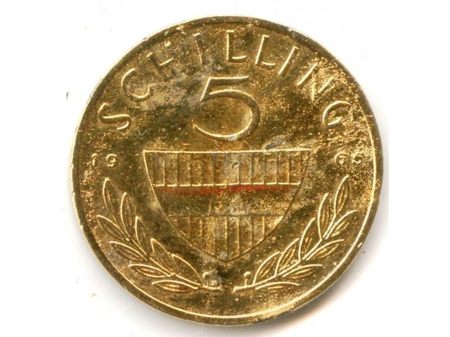 Austrija 5 schilling 1965 srebro pozlata aUNC