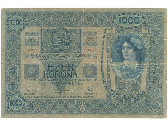 1000 kruna 1919 / 1902 pecatirana Zagreb