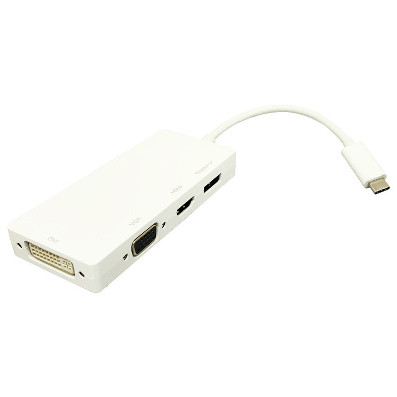 Adapter USB 3.1 tip C (M) – Display Port + HDMI + VGA + DVI (F) beli