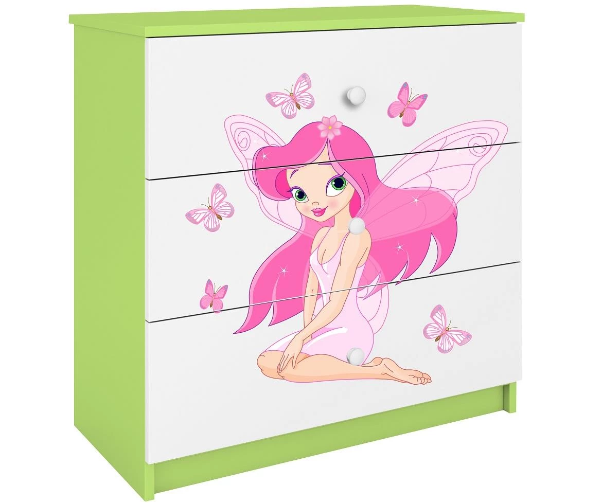Babydreams komoda 3 fioke 81x41x80,5 cm bela/zelena/print vile
