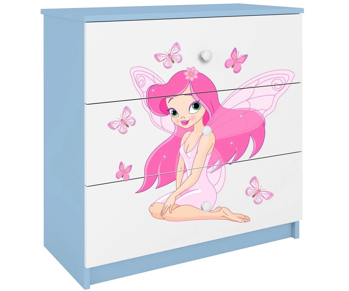 Babydreams komoda 3 fioke 81x41x80,5 cm bela/plava/print vile