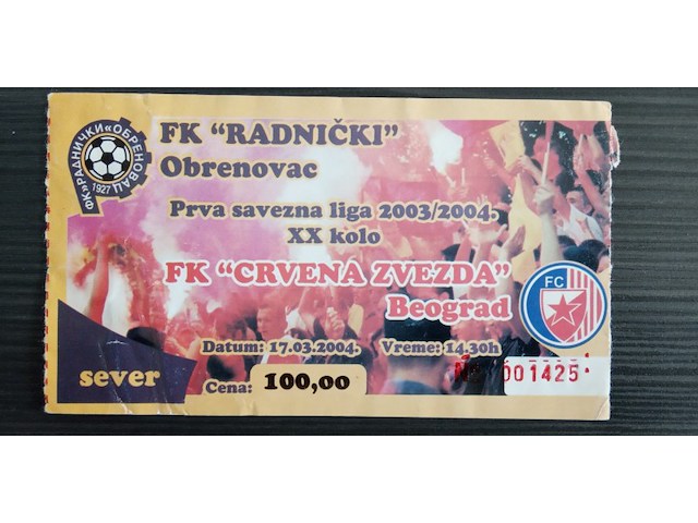 FUDBAL: RADNICKI (Obrenovac) - CRVENA ZVEZDA 17.03.2004
