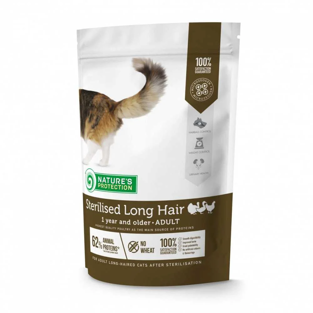 Nature's Protection hrana za mačke Long hair Sterilised - Živina 400g