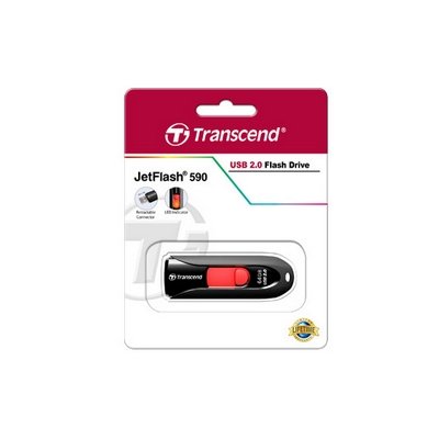 Transcend USB 32 GB, JetFlash 590, USB2.0, 16/6 MB/s, Retractable, Black/Red | TS32GJF590K