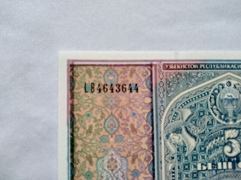 Uzbekistan 5 sum,1994 god.UNC,lep broj