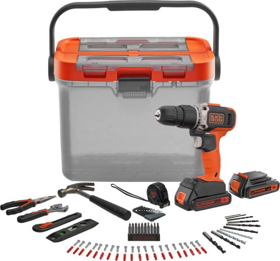 Akumulatorska bušilica - odvrtač Black+Decker; 2x1,5 Ah + set pribora u plastičnoj kutiji (BCKSB03)