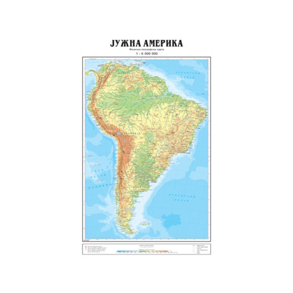 Školska fizičko-geografska karta Južne Amerike 940x1580mm