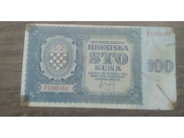 HRVATSKA 100 KUNA 1941  OKUPACIJA