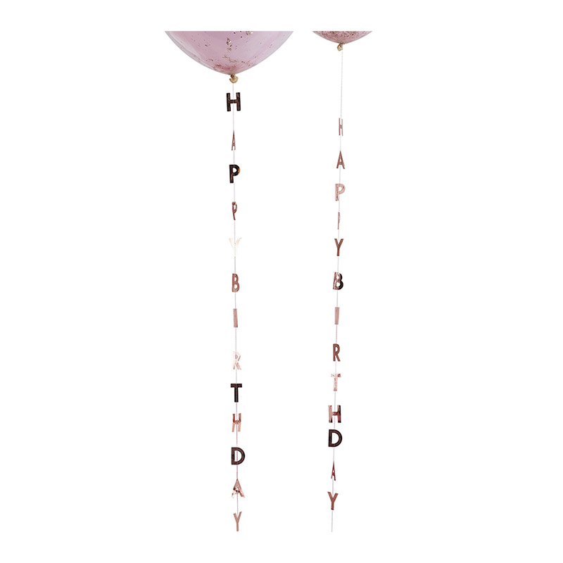 Traka za balone rose gold Happy Birthday 1m – 5kom