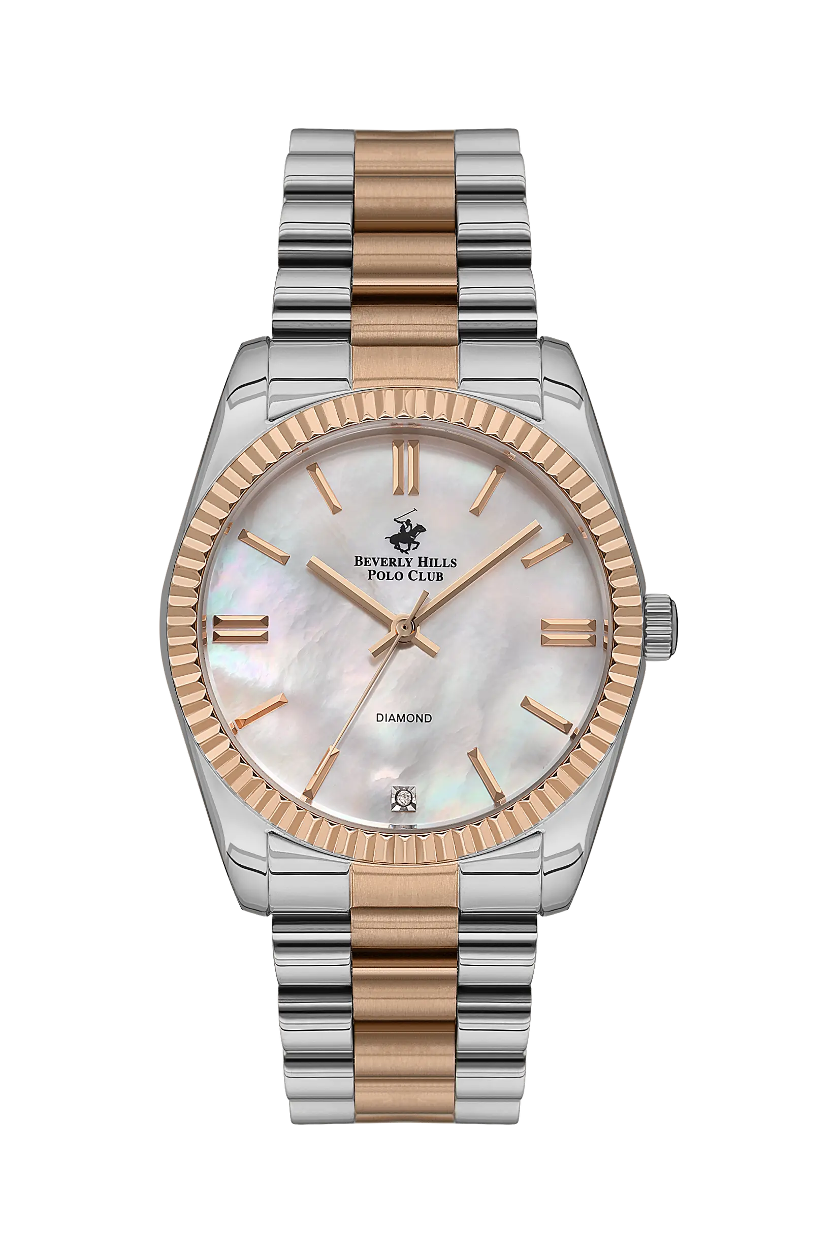 BEVERLY HILLS POLO CLUB Ženski ručni sat, Kvarcni mehanizam, 36mm, Srebrno kućište, Roze-zlatne boje BP3172C.520