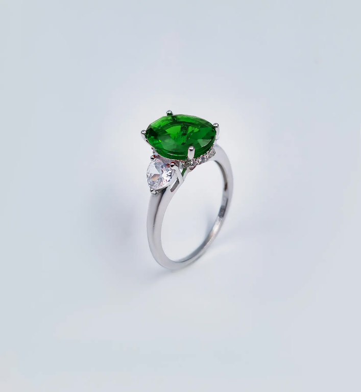 Ženski Srebrni prsten sa Zelenim kamenom, 19mm