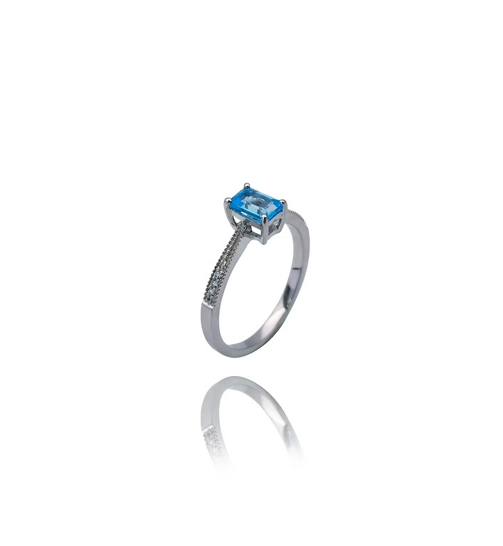 Ženski prsten od Belog zlata sa Brilijantima i Swiss blue topazom, 585, 21mm