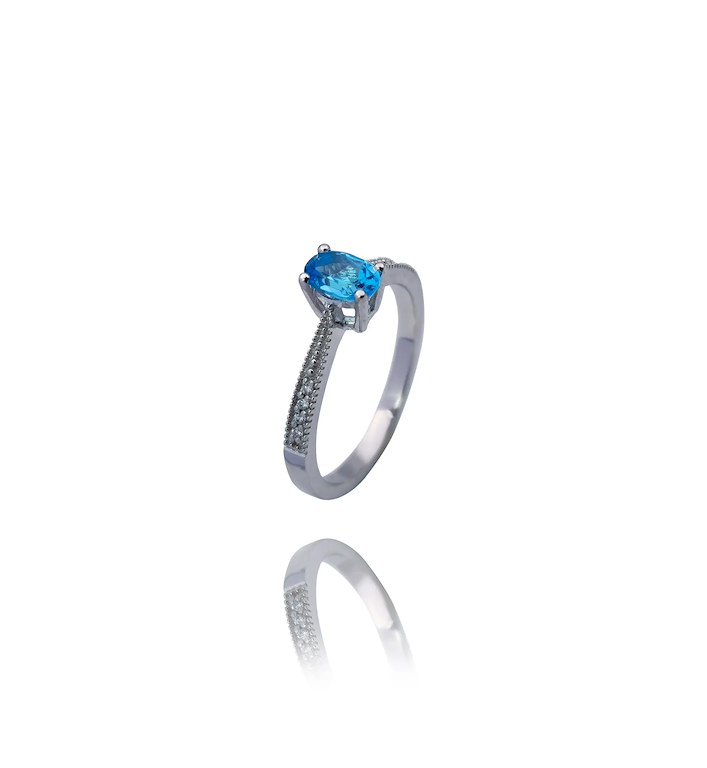 Ženski prsten od Belog zlata sa Brilijantima i Swiss blue topazom, 585, 22mm