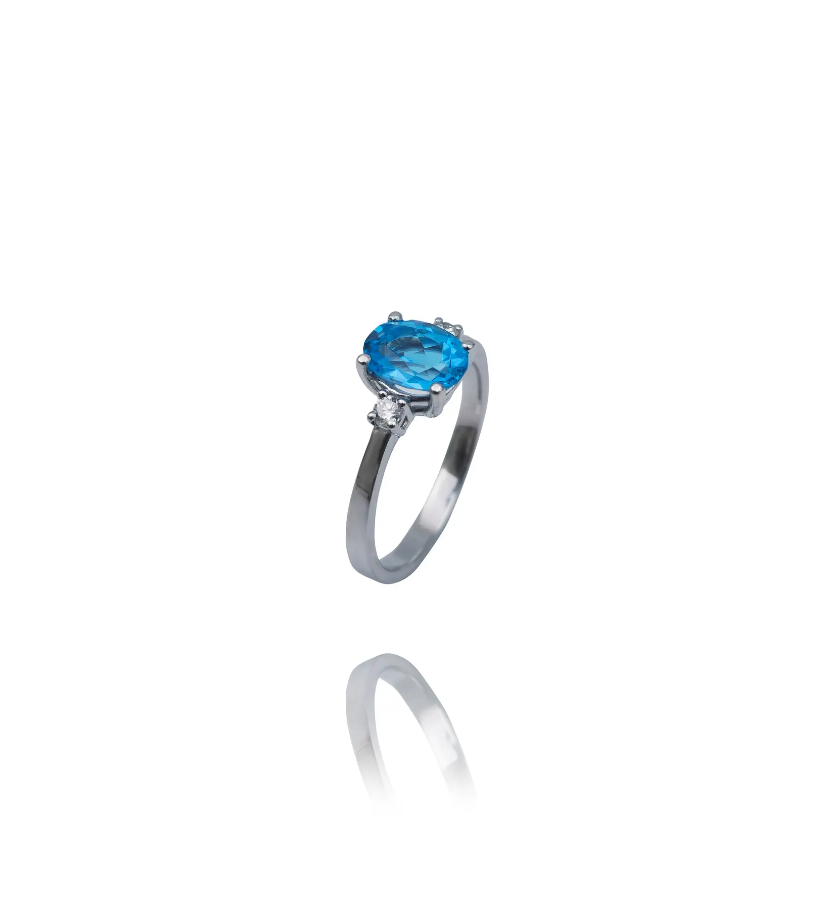 Ženski prsten od Belog zlata sa Brilijantima i Swiss blue topazom 585, 16mm