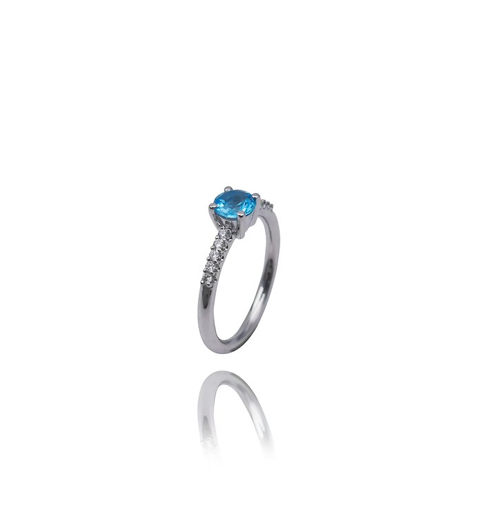 Ženski prsten od Belog zlata sa Brilijantima i Swiss blue topazom 585, 15mm