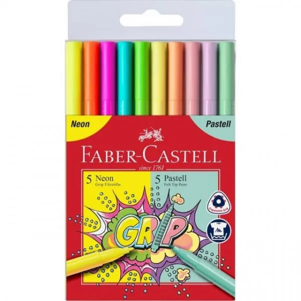 Flomasteri FABER-CASTELL - Grip Neon 1-5 + Grip Pastel 1-5