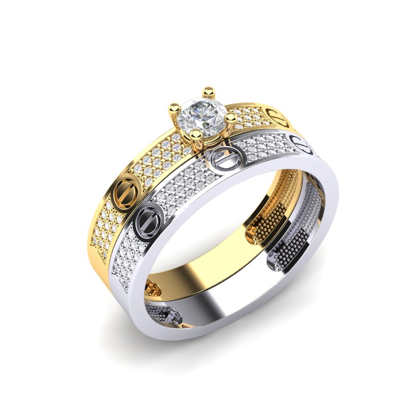 Prsten od belog i žutog zlata sa cirkonima Axa