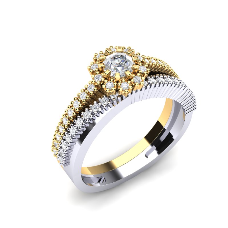 Prsten od belog i žutog zlata sa cirkonima Baha