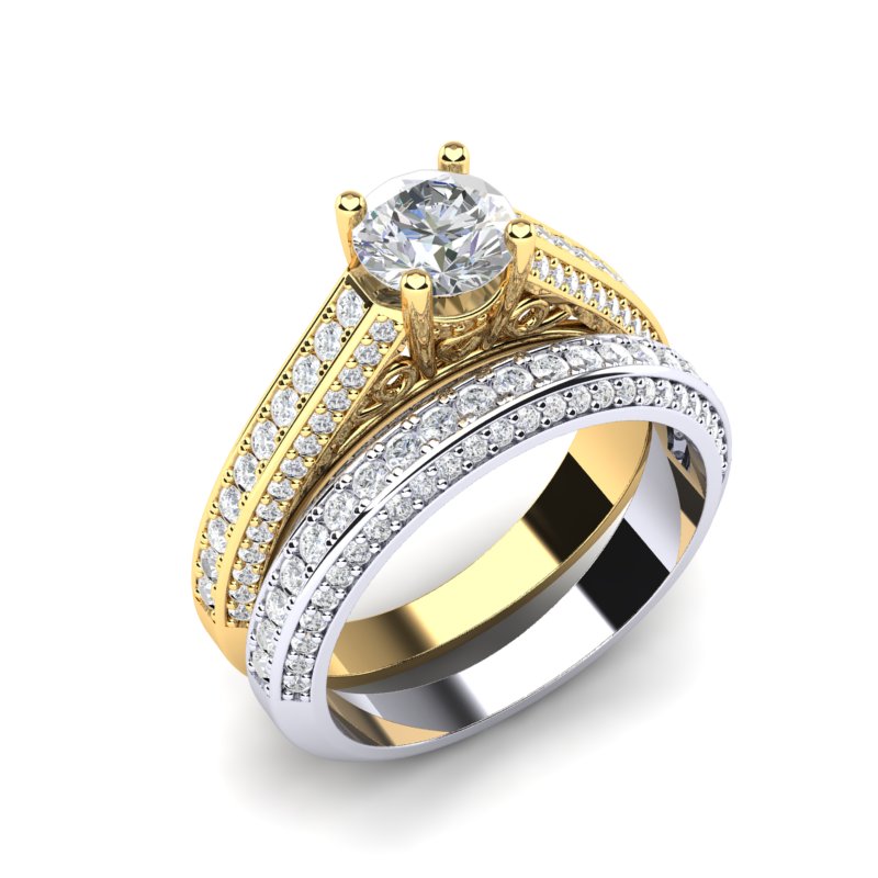 Prsten od belog i žutog zlata sa cirkonima Sija