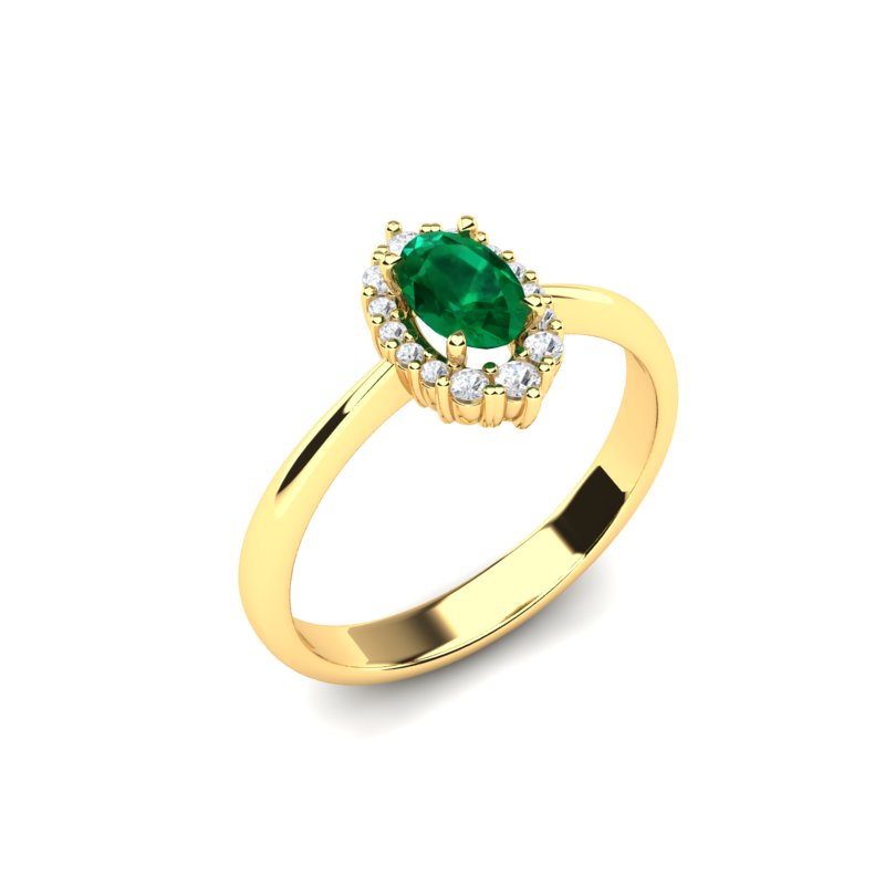 Smaragd i Dijamant na zlatnom prstenu Elaine