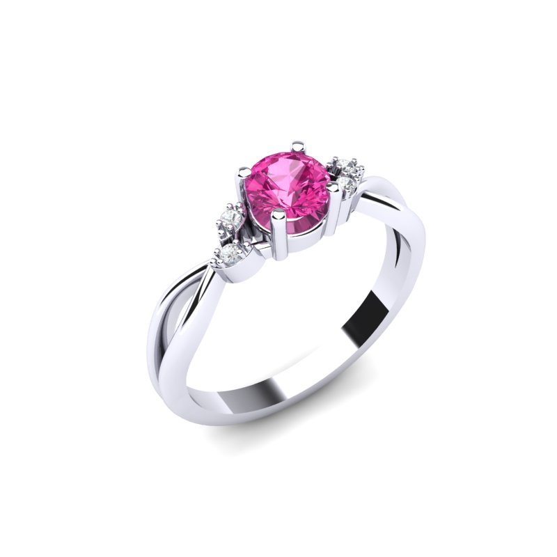 Prsten od belog zlata sa pink safirom i dijamantima Karolina