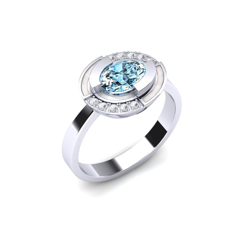 Verenički prsten sa Aquamarinom,Dijamantima i belom Vivom Hemera