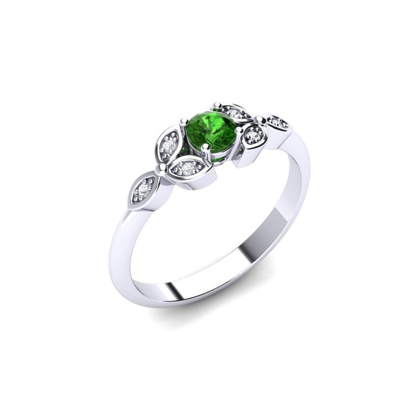 Prsten od belog zlata sa zelenim safirom i dijamantima Tada
