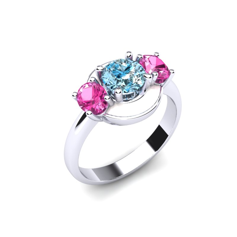 Prsten od belog zlata sa akvamarinom, pink safirom i belom vivom Feba