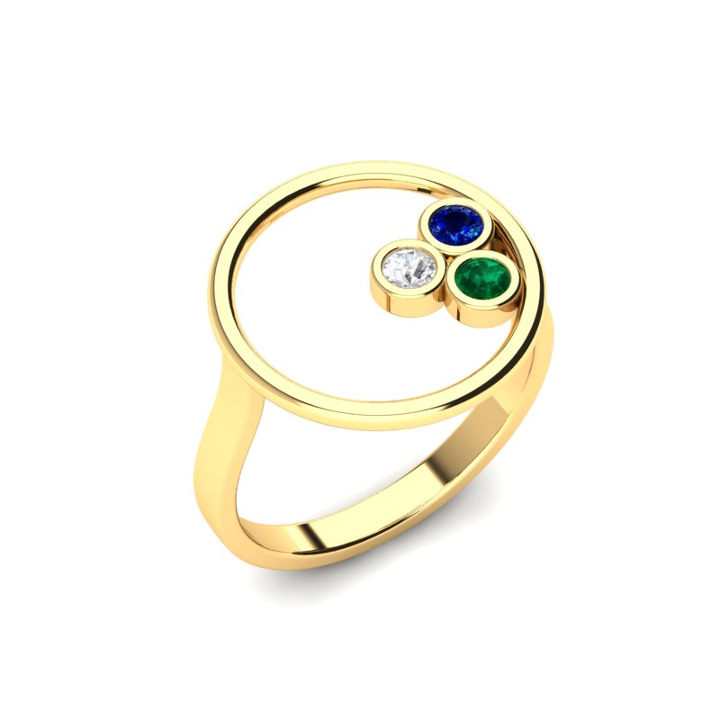 Zlatni prsten sa safirom, smaragdom i dijamantom Hike