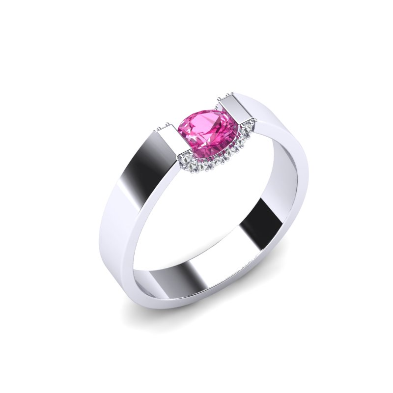 Prsten od belog zlata sa pink safirom i dijamantima Abagey