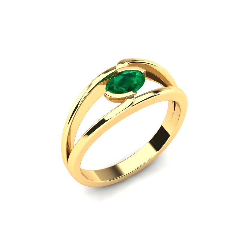 Zlatni prsten sa zelenim smaragdom Ashe