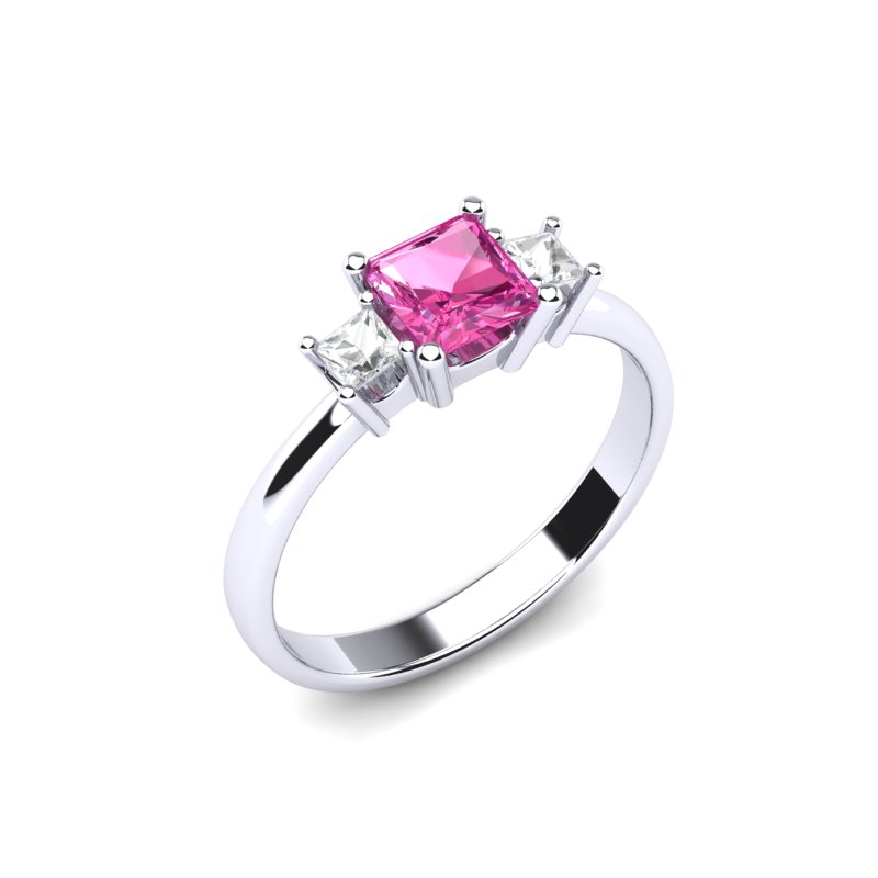 Prsten od belog zlata sa pink safirom i dijamantima IIka