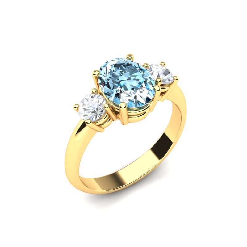 Zlatni prsten sa akvamarinom i belim safirom Bjanka