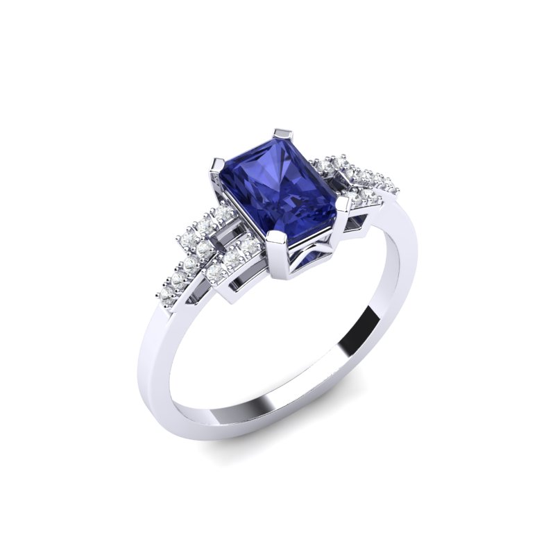 Zlatni verenički prsten sa Tanzanitom i Dijamantima Rea