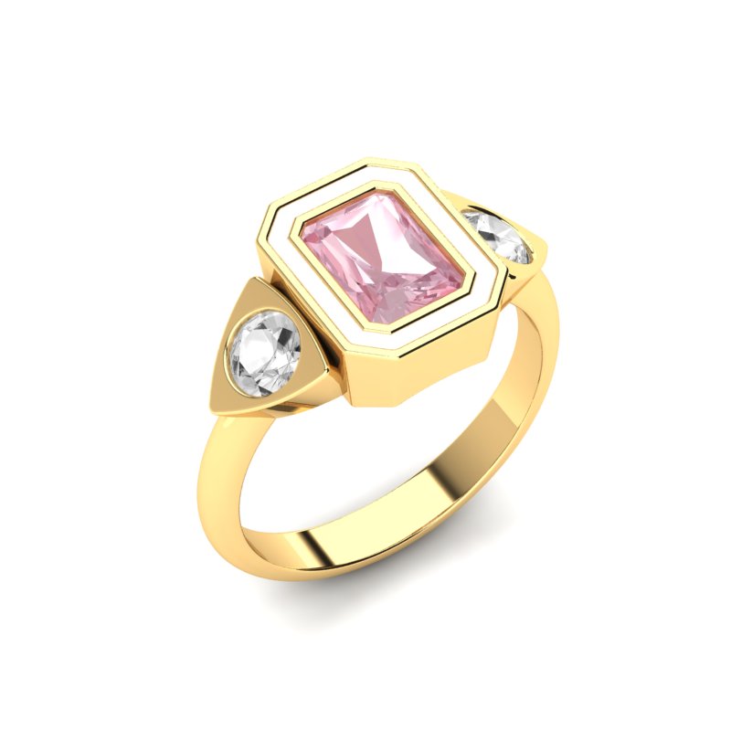 Zlatni prsten sa morganitom i belim safirom Launa