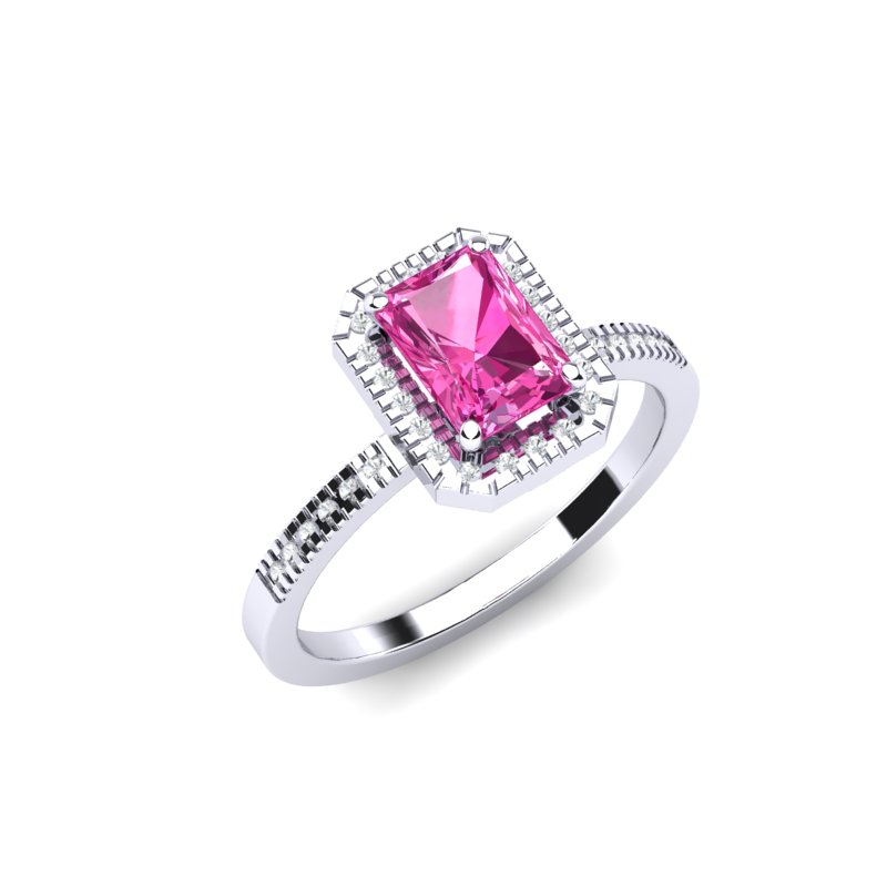 Prsten od belog zlata sa pink safirom i dijamantima Nia