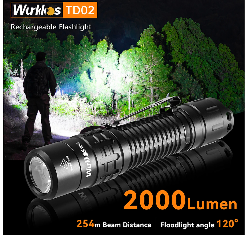 Wurkkos TD02 Tactical Flashlight 2000 Lumens