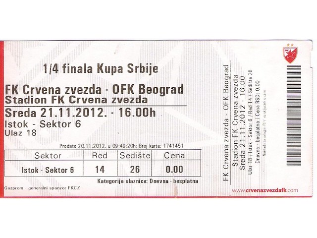 FUDBAL: CRVENA ZVEZDA - OFK BEOGRAD 21.11.2012