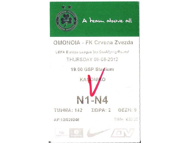FUDBAL: OMONIA - CRVENA ZVEZDA 09.08.2012