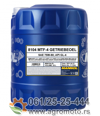 Ulje za menjač MANNOL MTF-4 Getriebeoel 75W-80 8104 20L