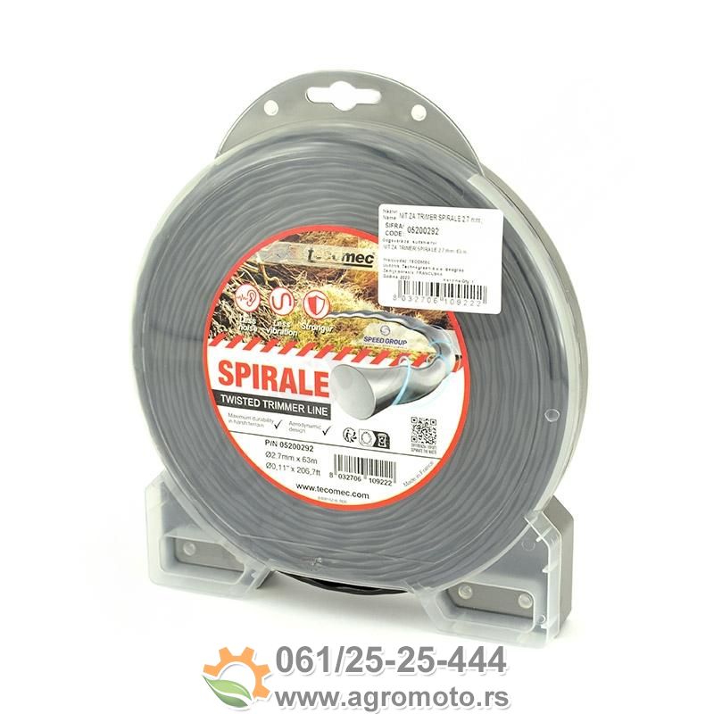 Struna za trimer SPIRALE 2,7mm 62m Tecomec