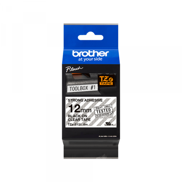 Traka Brother TZeS131 jako lepljiva 12mm crno na providno