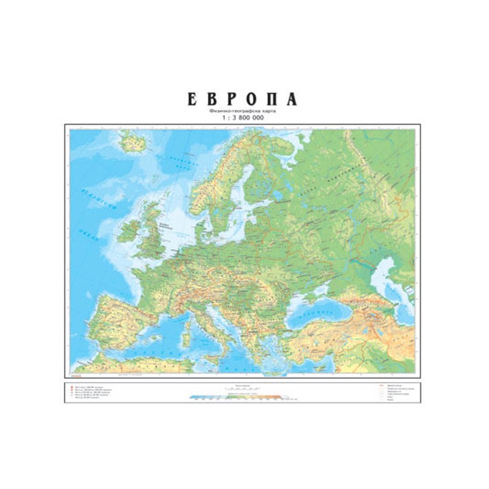 Školska fizičko-geografska karta Evrope 1747x1580mm