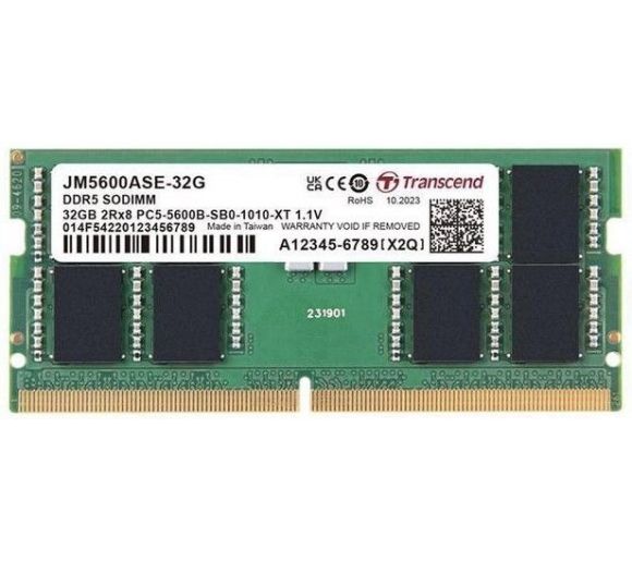 Transcend - DDR5 32GB SO-DIMM 5600MT/s, On-die ECC, CL46 1.1V, 262-pin 2Rx8 (2Gx8)x16