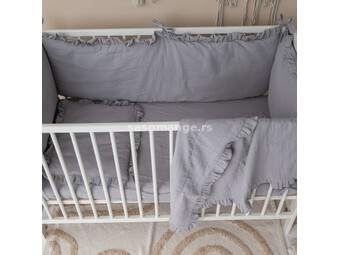 Muslin ogradica za krevetac sa posteljinom i prekrivačem siva ( TNC_7GI3FU_0895090 )